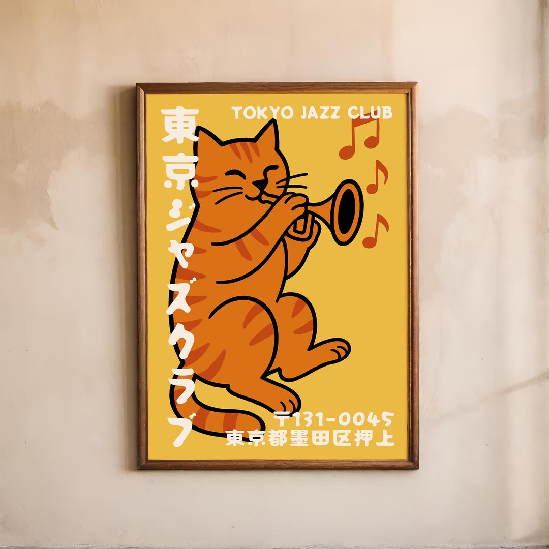 Tokyo Jazz Club Cat Poster – Cute Japanese Jazz Music Wall Art With ...