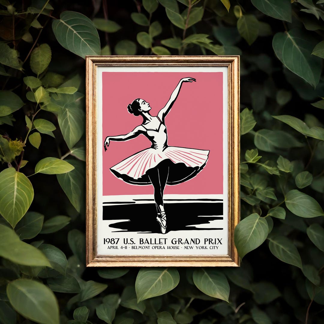 Ballet Poster Print, 1987 U.S. Ballet Grand Prix Wall Art, Pink ...