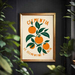 Vintage Italian Clementine Poster - Retro Fruit Wall Art Print - Rustic ...