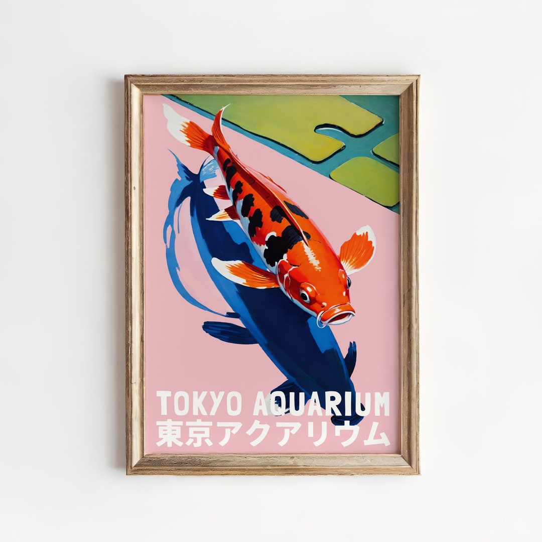 Tokyo Aquarium Koi Fish Poster Japanese Aquatic Wall Art Vibrant Home ...