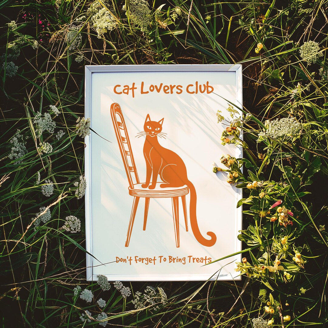 Cat Lovers Club Poster | Orange Retro Mid-century Modern Cat Wall Art ...