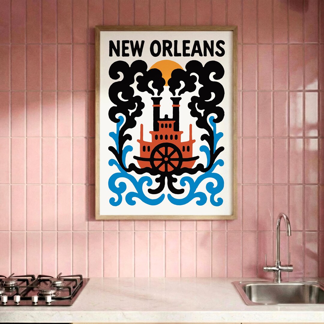 New Orleans Steamboat Poster | Vintage Louisiana Travel Wall Decor ...