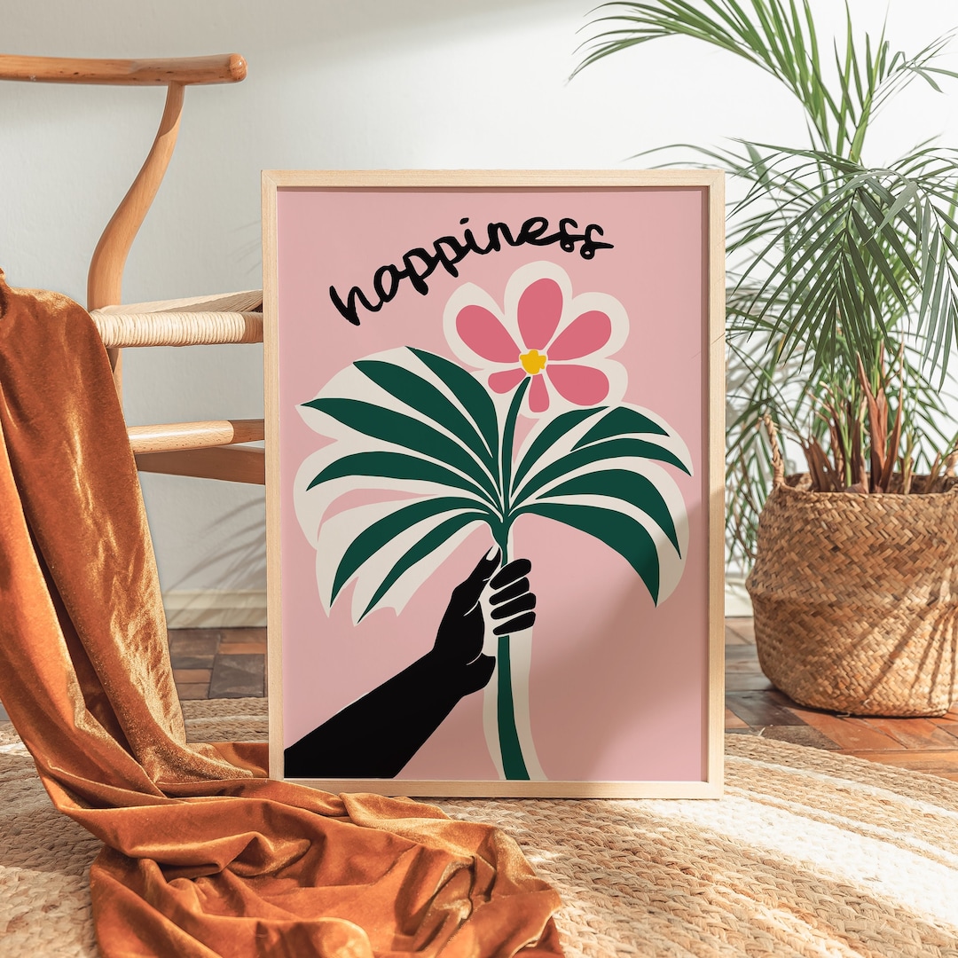 HAPPINESS Poster - Motivational Stress-relief Art With Vibrant Flower ...