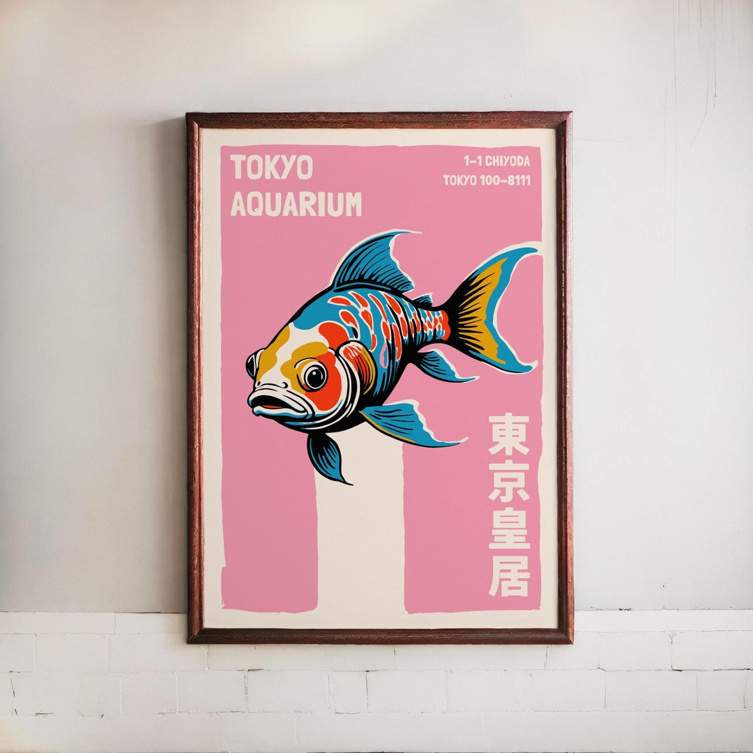 Tokyo Aquarium Colorful Koi Fish Poster – Retro Japanese Art Print ...
