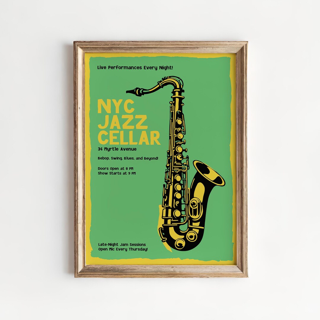 NYC Jazz Cellar Poster: Retro Saxophone, 1950s Style - Etsy