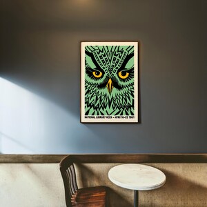 NATIONAL LIBRARY WEEK Poster - Owl Giclee Linocut Art Print Reading ...