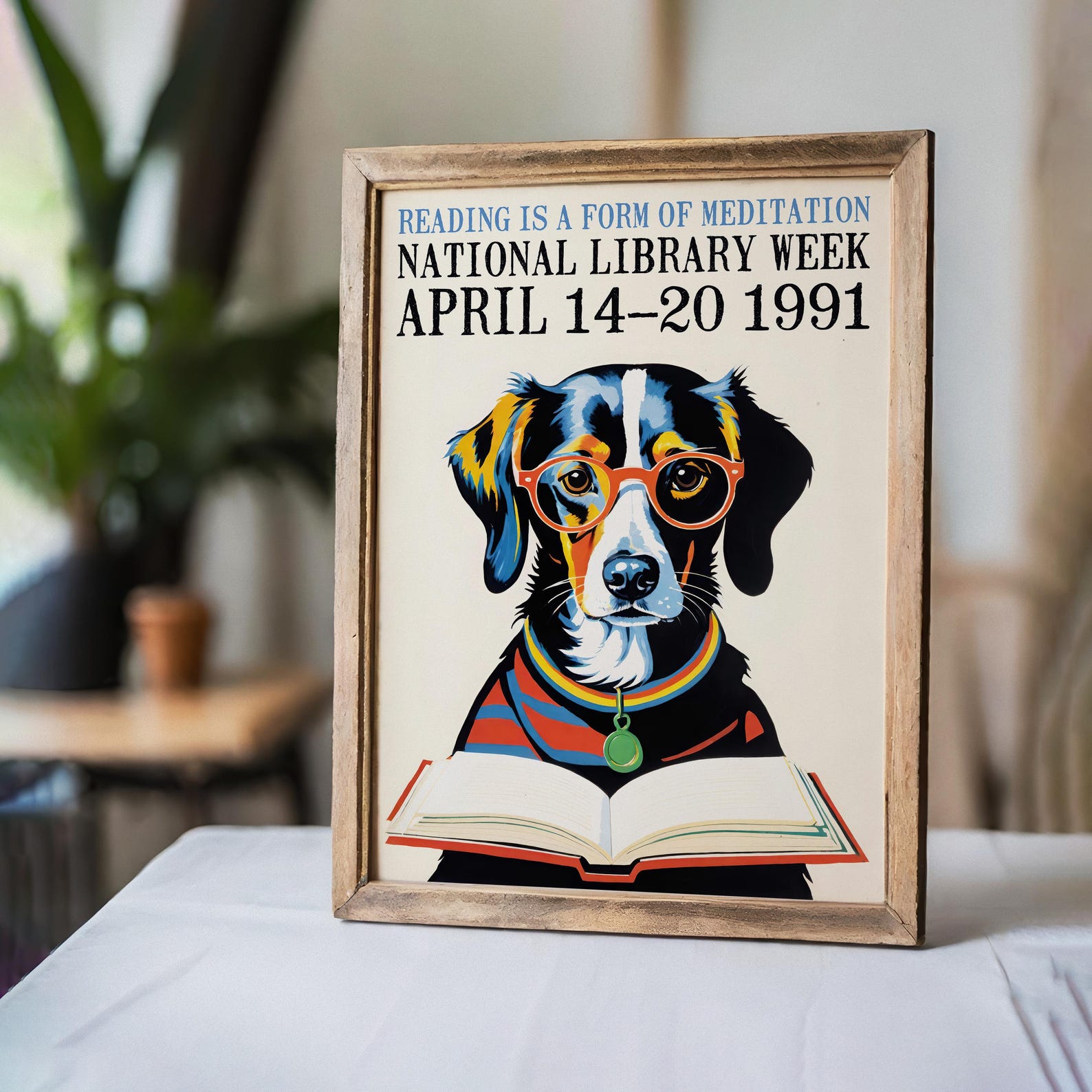 Retro Dog Reading Poster: 1991 National Library Week Art Print - Etsy