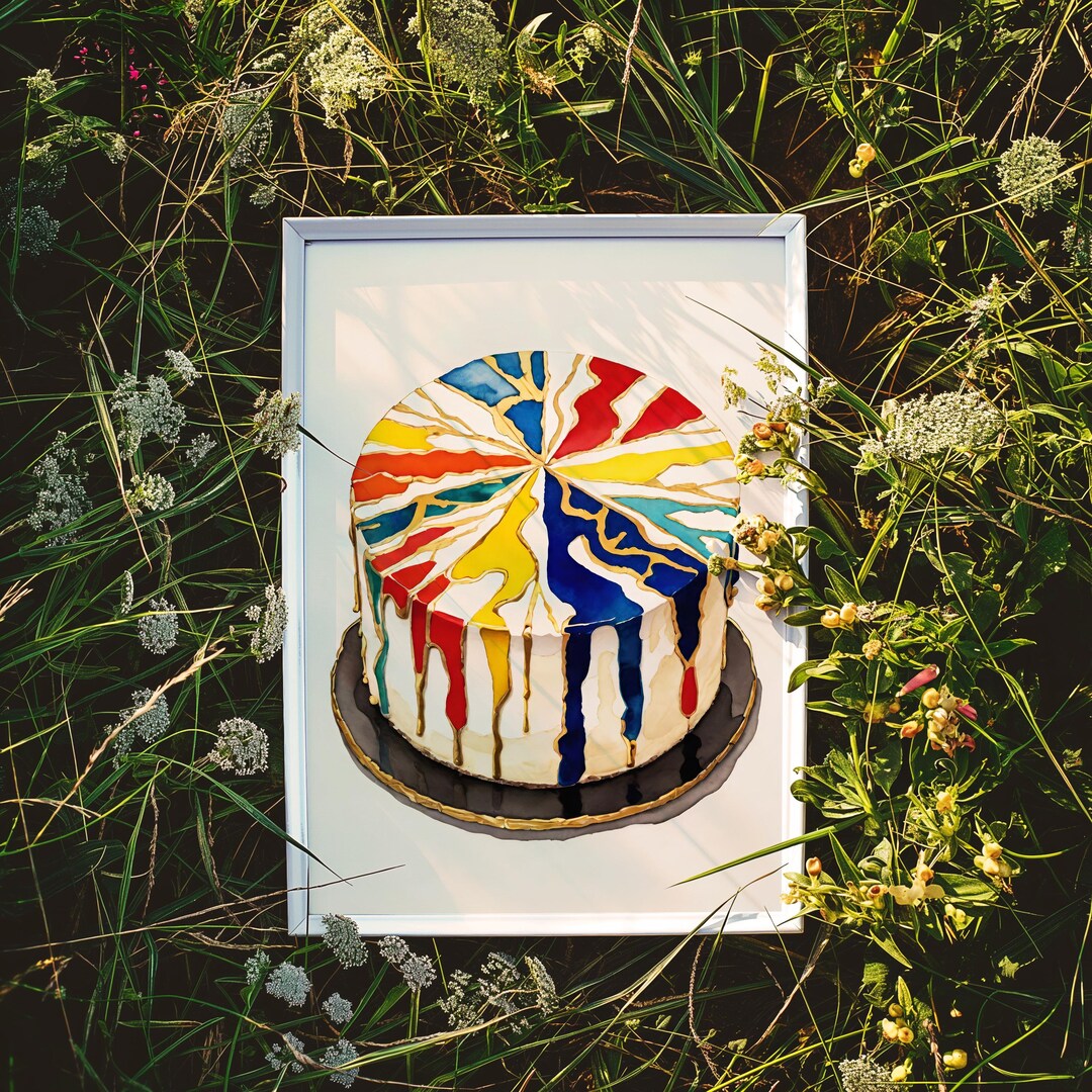Kintsugi Colorful Cake Art Print | Modern Kitchen Wall Decor, Drip Cake ...