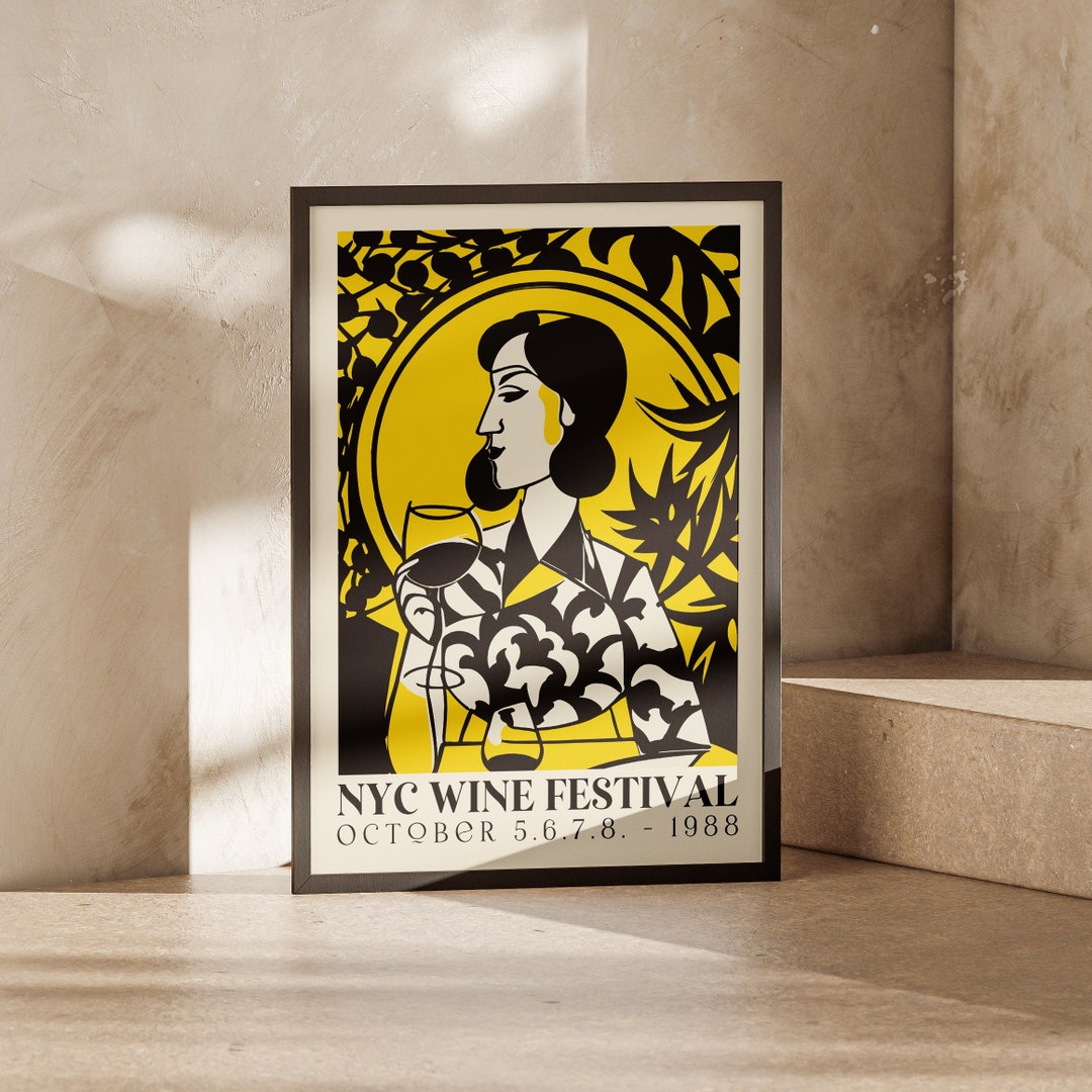 Art Deco Wine Poster NYC Wine Festival, Beverage Bar Wall Decor, Retro ...