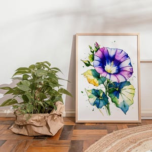 Morning Glory Watercolor Art Print Colorful Floral Wall Decor Botanical ...