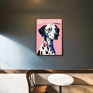 DALMATIAN DAY POSTER September 23 Pink and Blue Wall Art With Cute Dog ...