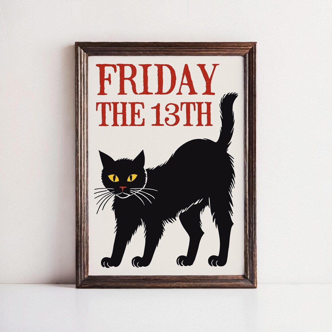 Quirky Black Cat Poster - Friday the 13th Superstition - Funny Cat Wall ...