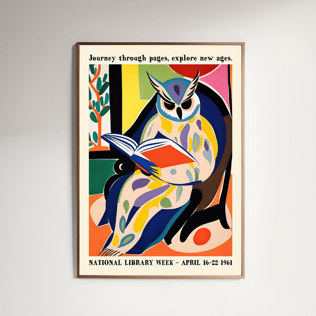 Reading Owl Poster - Journey Through Pages, Explore New Ages - Giclee ...