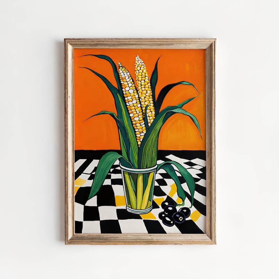 Corn Poster | Modern Kitchen Wall Art | Bold Orange Pop Art Print ...