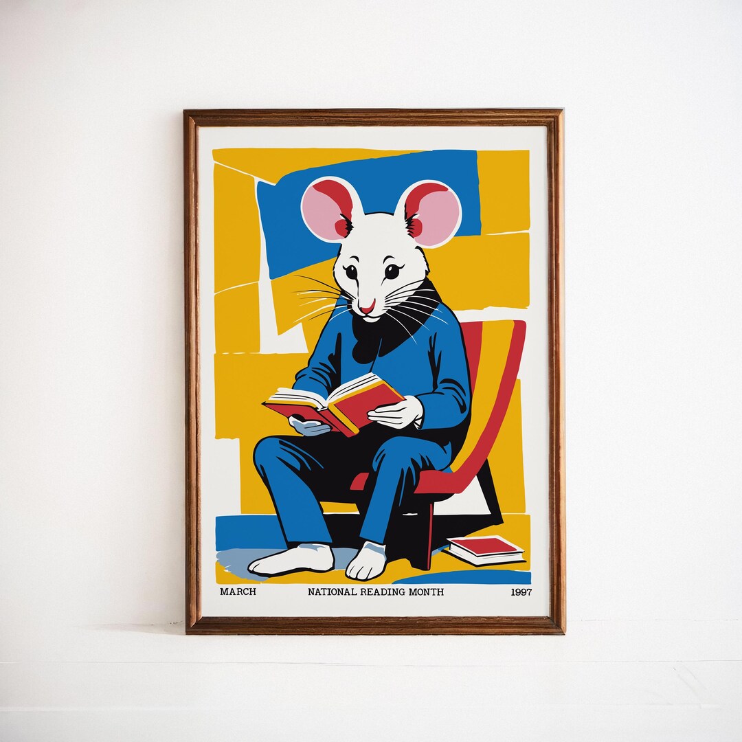 1997 National Reading Month Mouse Educational Library Poster, Retro ...