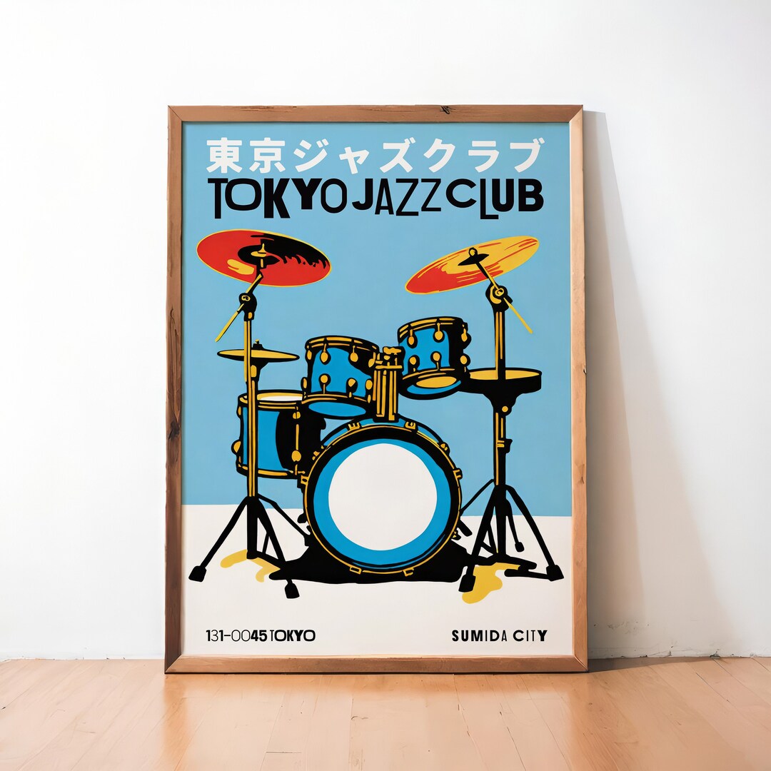 Tokyo Jazz Club Poster - Retro Drum Set Art Print - Music Lover Wall ...