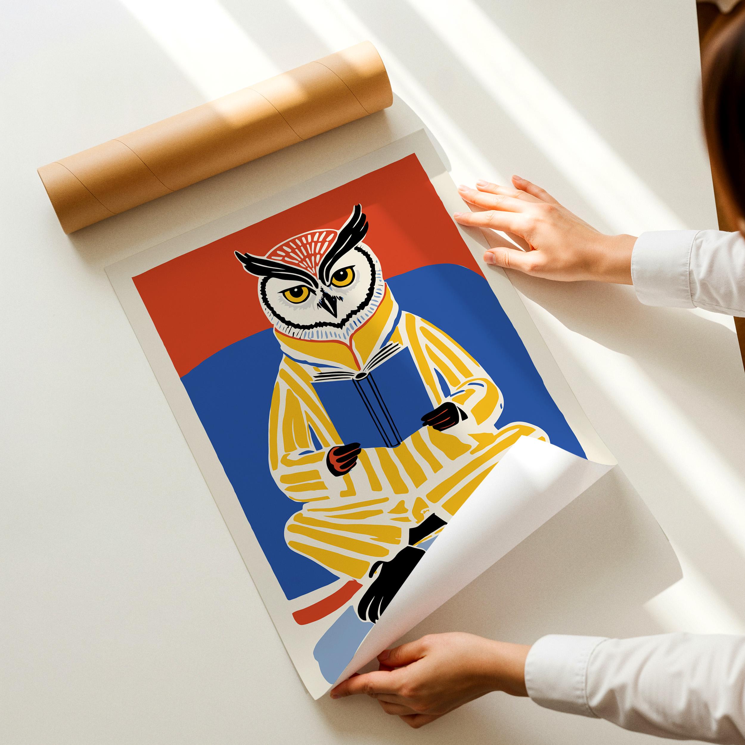 Vintage Owl Library Poster - Reading Pajamas Wall Art Retro 1980s Print ...