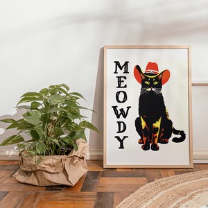 Meowdy Cat Print - Cowboy Poster, Howdy Black Cat, Cat Mom Print ...