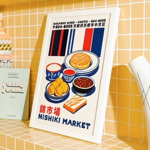 Nishiki Market Kyoto Poster - Japanese Food Illustration | Retro Travel ...