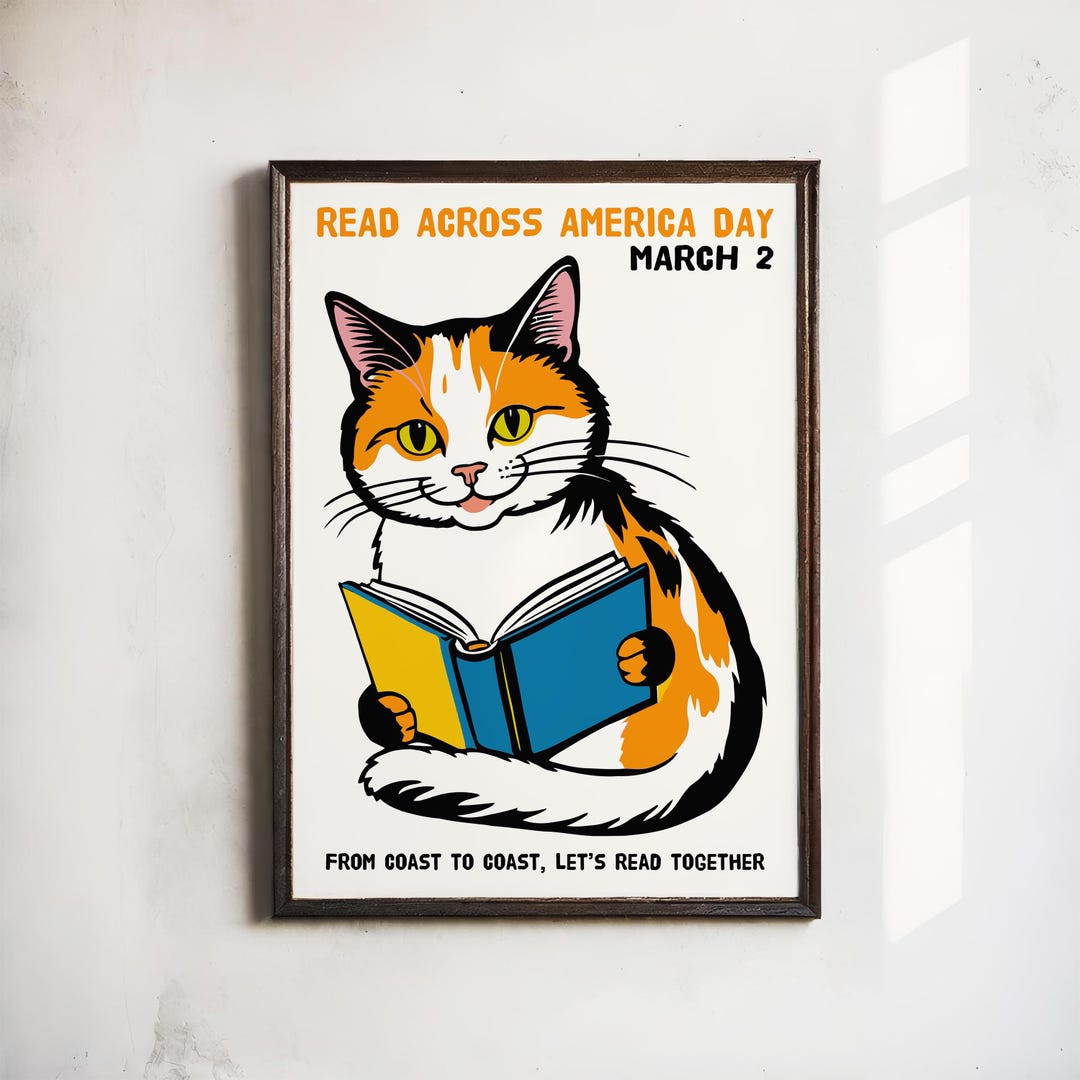 Read Across America Cat - Reading Poster Literacy Wall Art Together ...