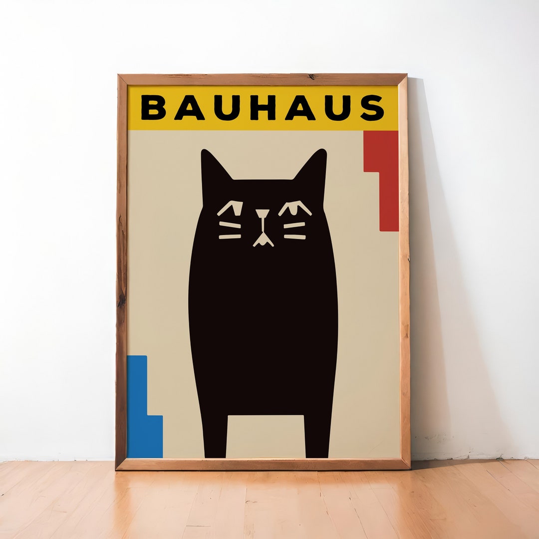 Bauhaus Cat Poster Retro Exhibition Wall Art Graphic Art Print Minimalist Mailed Printed Posters ...