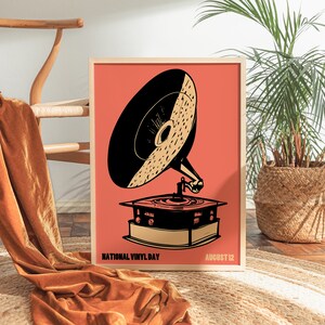 NATIONAL VINYL DAY Poster | Retro Record Player Art Print, August 12 ...