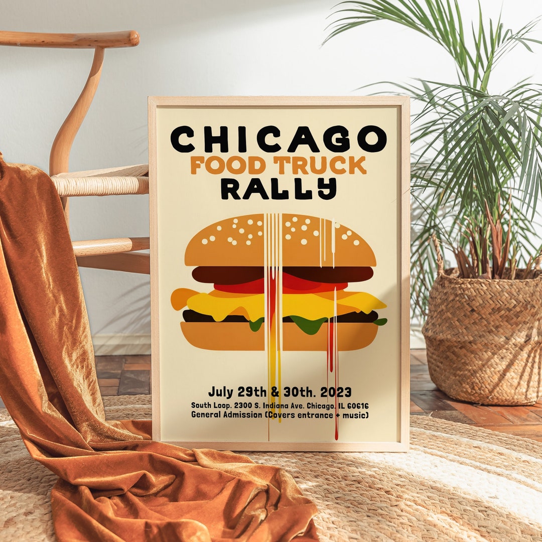 Chicago FOOD TRUCK FESTIVAL Poster Street-food Rally Cheeseburger Retro ...
