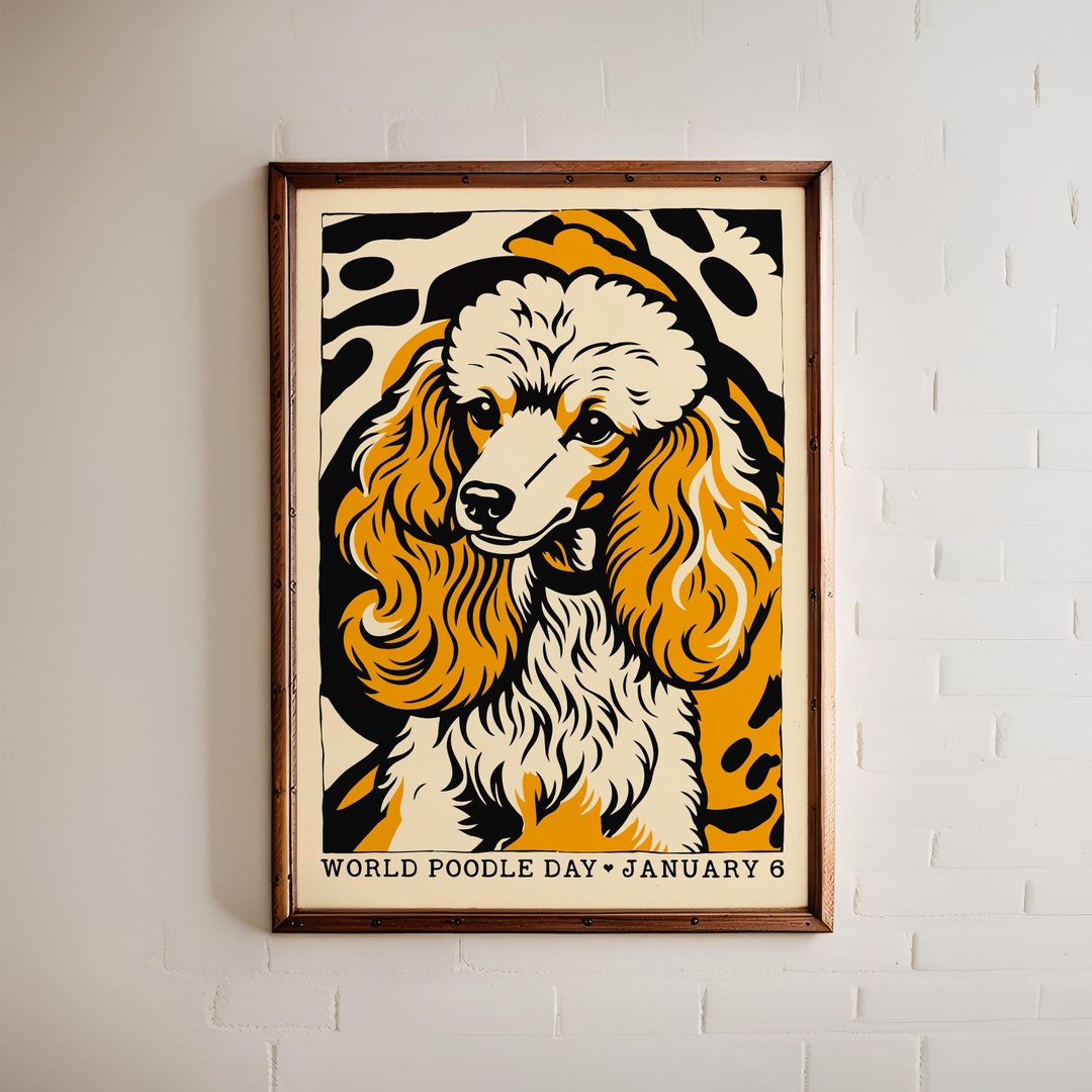 World Poodle Day Art Print, Retro Poodle Portrait Poster, Dog Wall Art ...