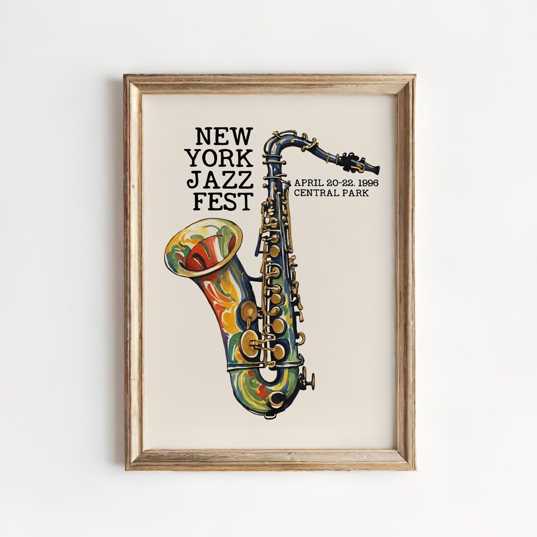1996 New York Jazz Fest Poster, Central Park Music Event, Colorful Saxophone Art, Collectible ...