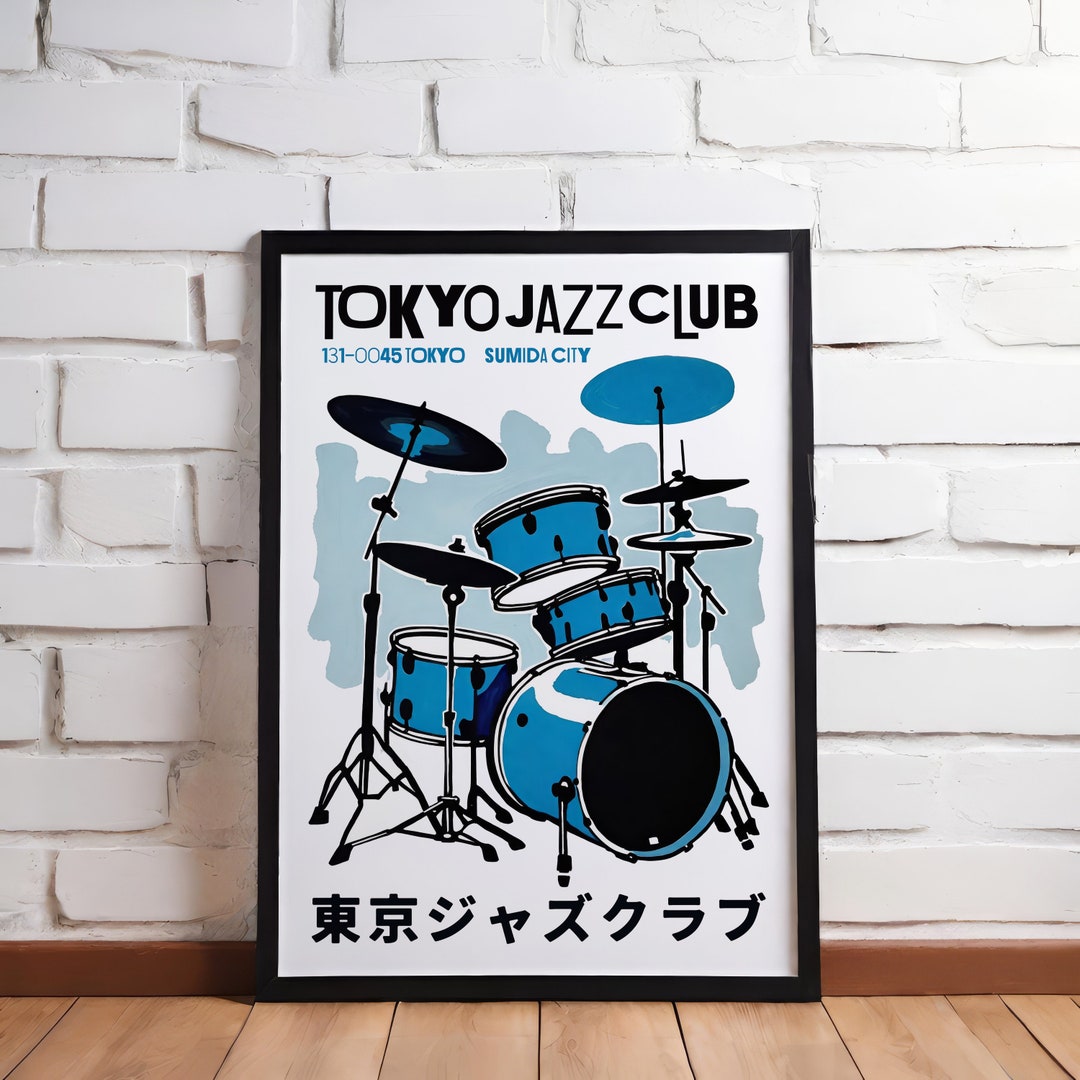 Tokyo Jazz Club Poster - Drum Set Wall Art Print - Stylish Musician ...