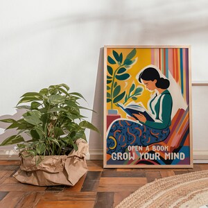 Open a Book - Grow Your Mind. Motivational Poster, Inspirational Gift ...