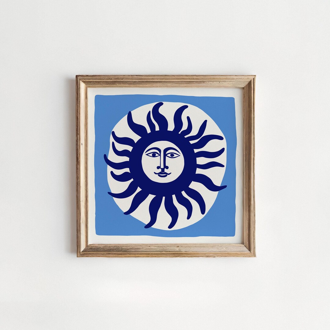 Blue Sun Poster - Modern Art Print, Contemporary Wall Decor, Minimalist ...