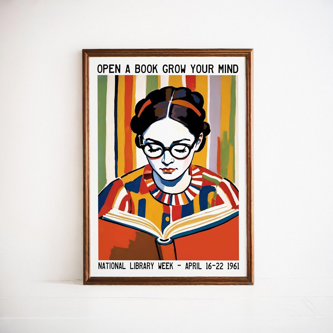 Unframed 1961 National Library Week Poster - Retro Open a Book Grow ...