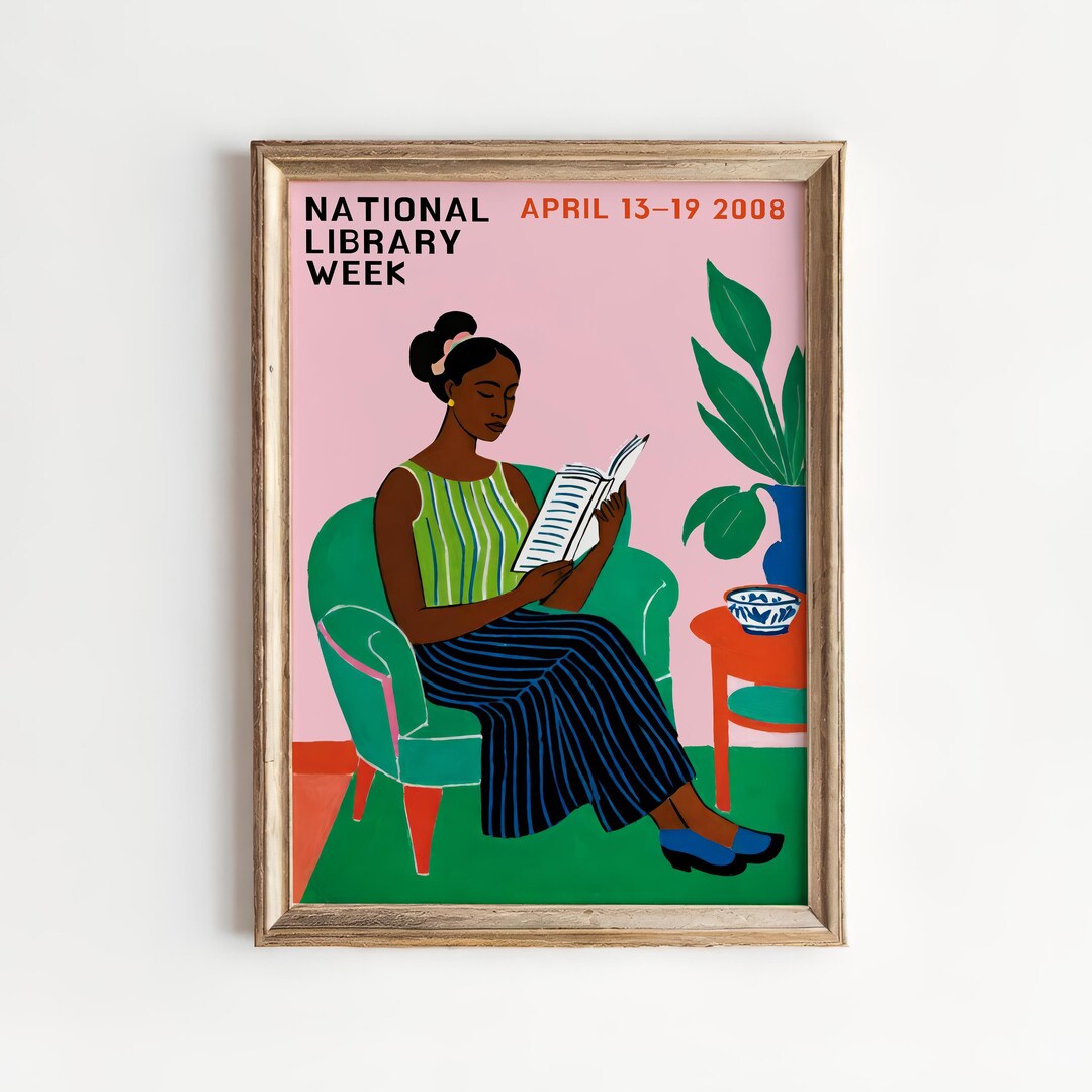 National Library Week Poster 2008 - Mid-century Modern Style Art Print ...