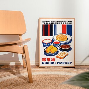 Nishiki Market Kyoto Poster - Japanese Food Illustration | Retro Travel ...