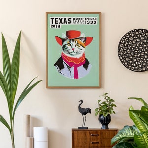Cowboy Cat Poster - Retro Country Music Wall Art Cowboy Girl Giclee ...