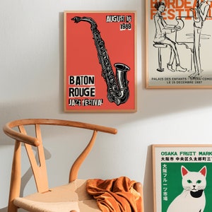 1989 Baton Rouge Jazz Festival Poster Retro Saxophone Music Event Wall ...