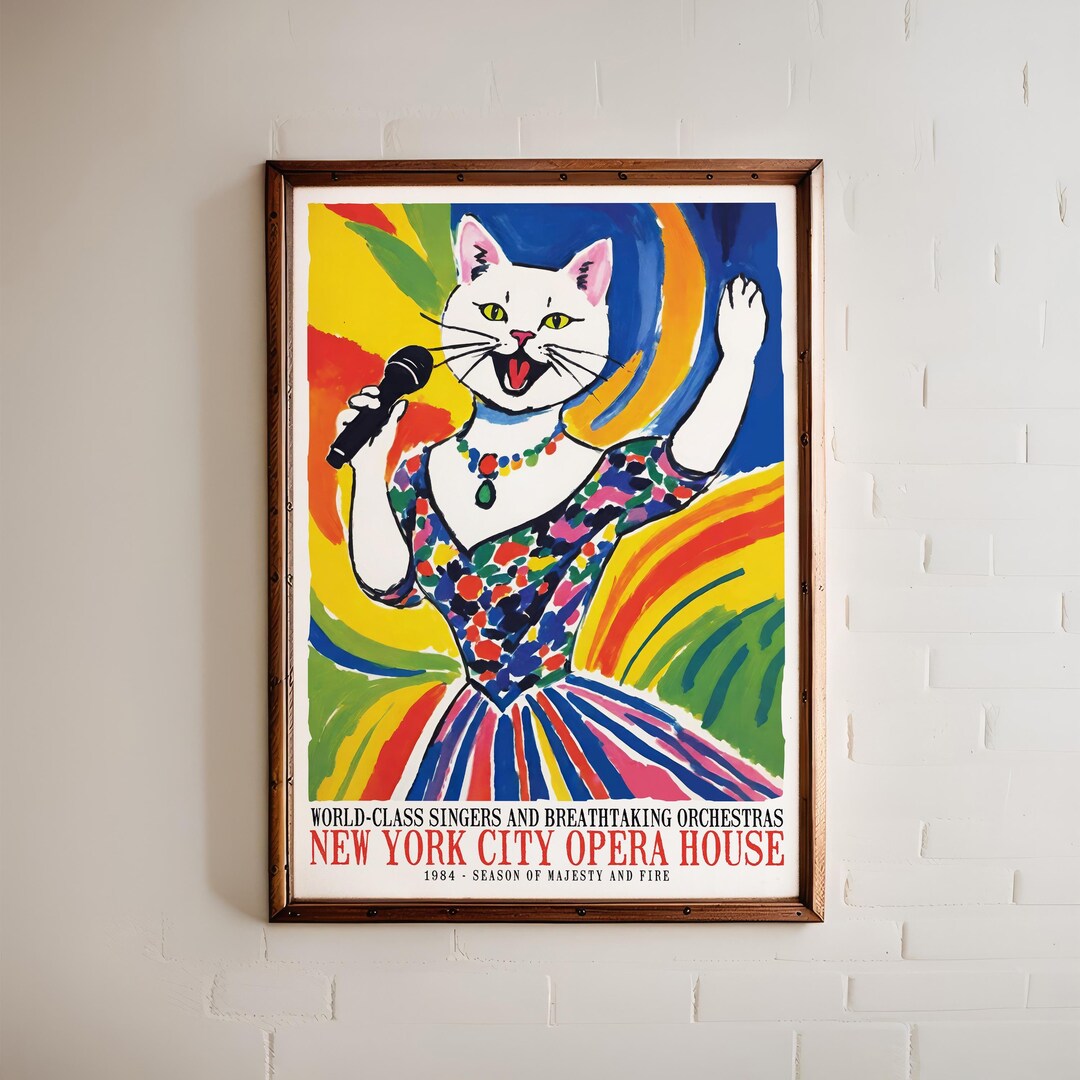 Cat Opera Singer Poster - New York City Opera House 1984 Art Print ...