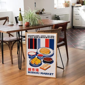 Nishiki Market Kyoto Poster - Japanese Food Illustration | Retro Travel ...