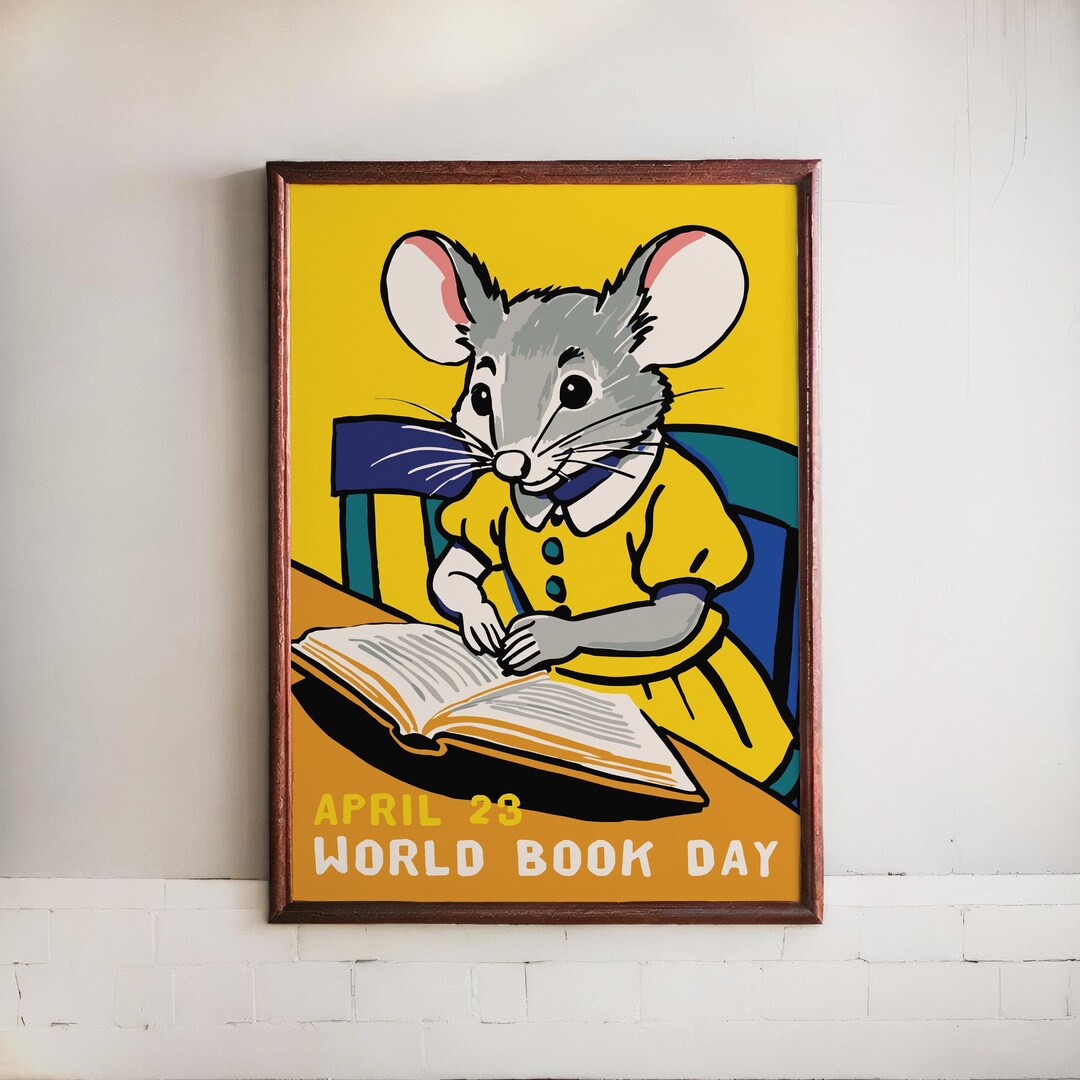 World Book Day Mouse Poster - Cute Mouse Reading Artwork - Reading ...