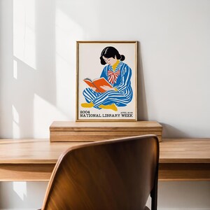 2004 National Library Week Poster - Retro Reading Illustration - Book ...