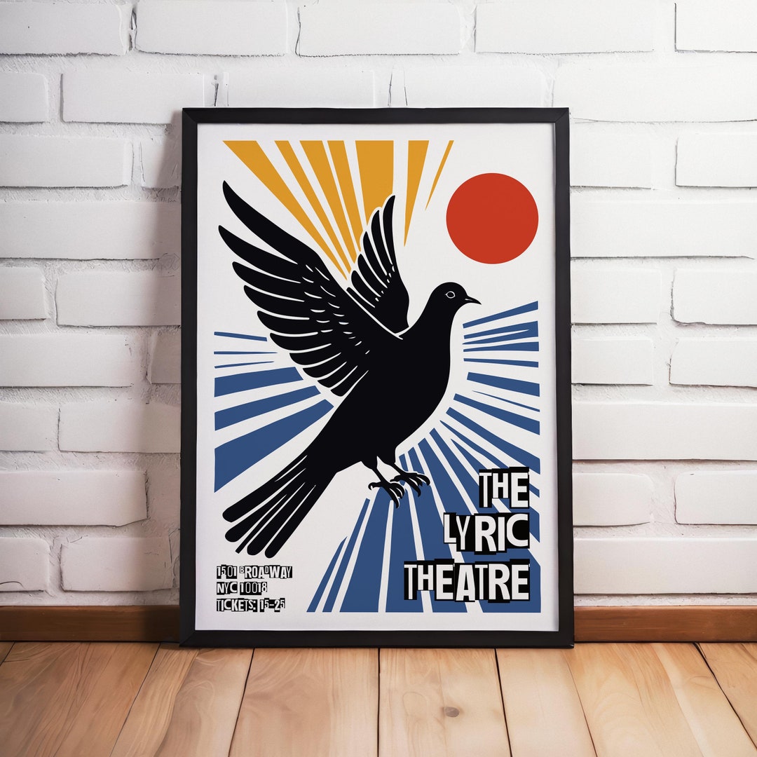 NYC Lyric Theatre Poster - Retro Broadway Pigeon Art Print - Unique New ...