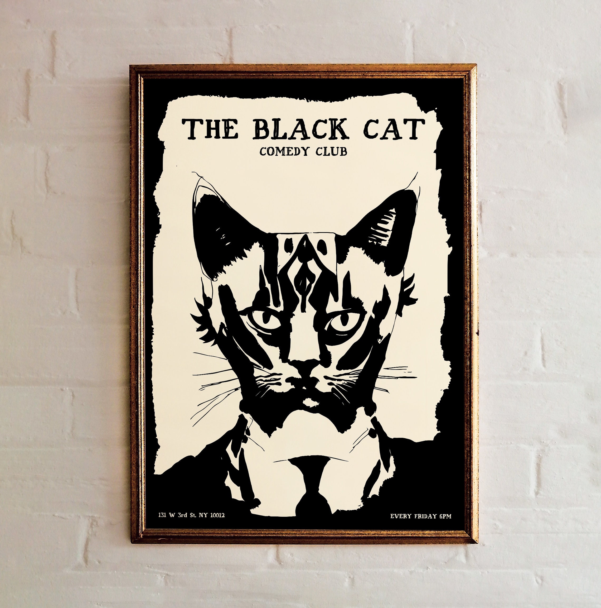 The Black Cat NYC Comedy Club Poster Premium Black and White - Etsy