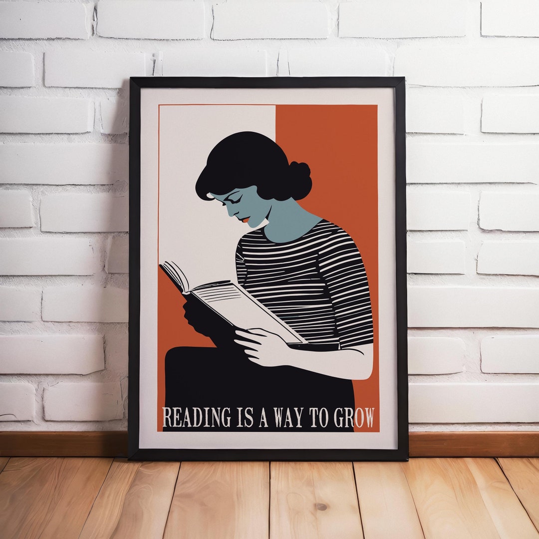 Vintage-inspired Reading Poster - Reading is A Way to Grow - Retro Book ...