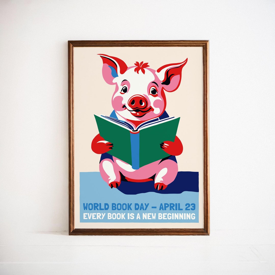 Pig Reading Book Poster: Educational Kids Room Wall Art - Etsy