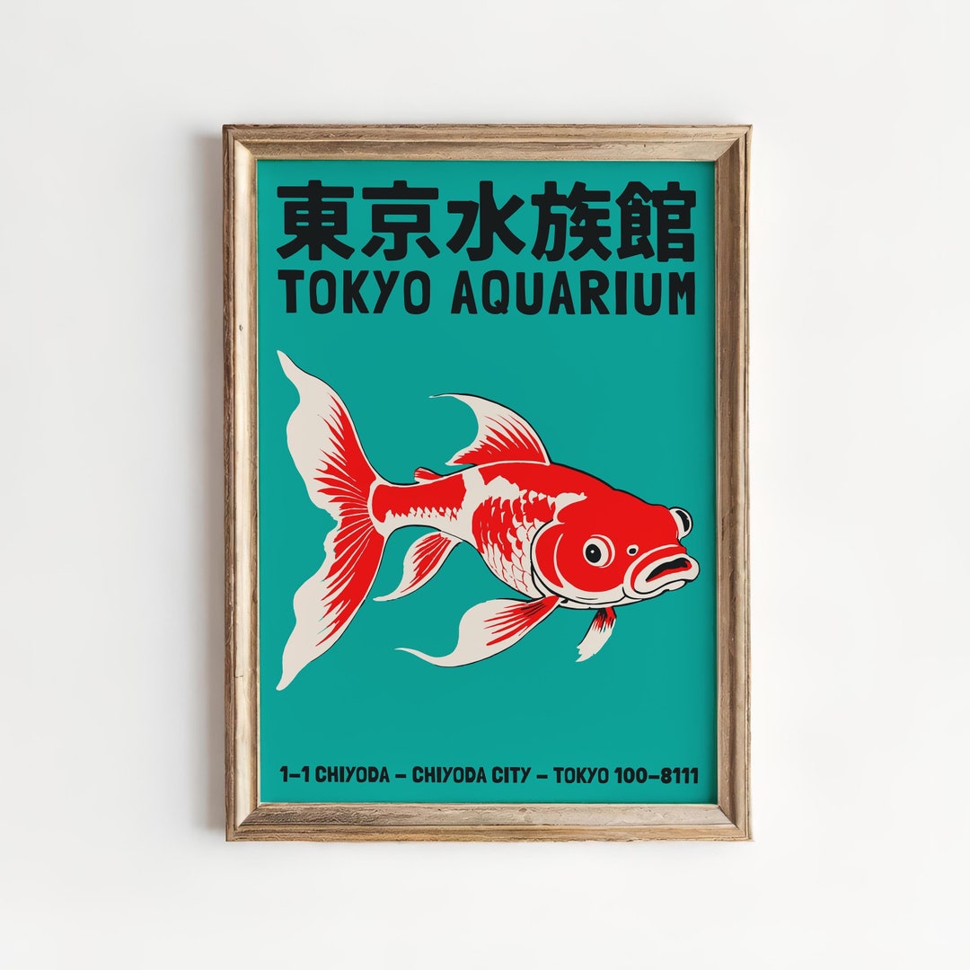 Tokyo Aquarium Poster - Japanese Koi Fish Art Print - Retro Wall Decor ...