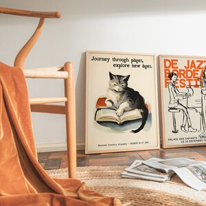 Vintage BOOK READING POSTER Library Cat Books Lover Teacher Gift Idea ...