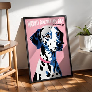 DALMATIAN DAY POSTER September 23 Pink and Blue Wall Art With Cute Dog ...