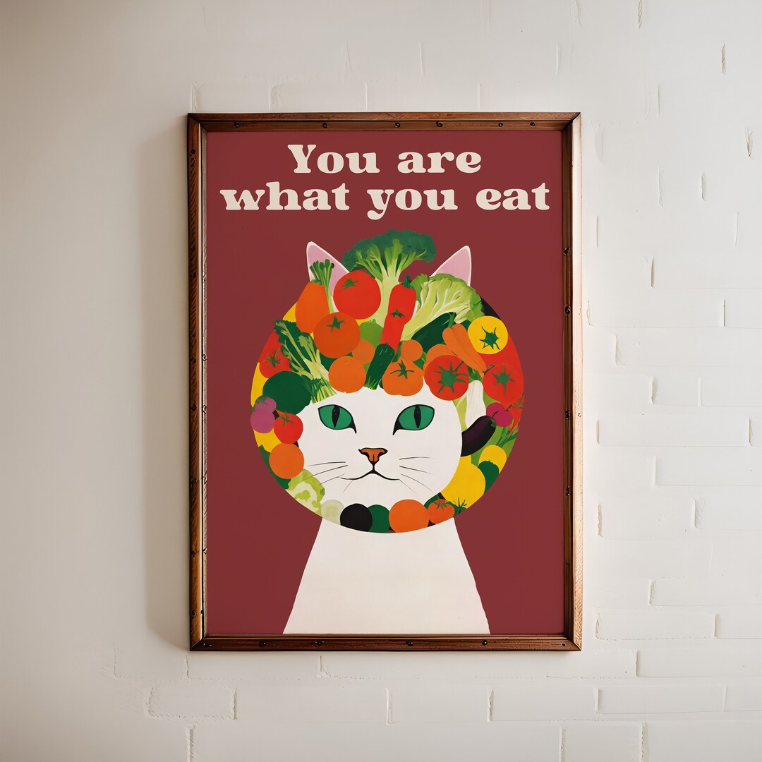 You Are What You Eat POSTER | Whimsical Cat and Vegetables Artwork ...