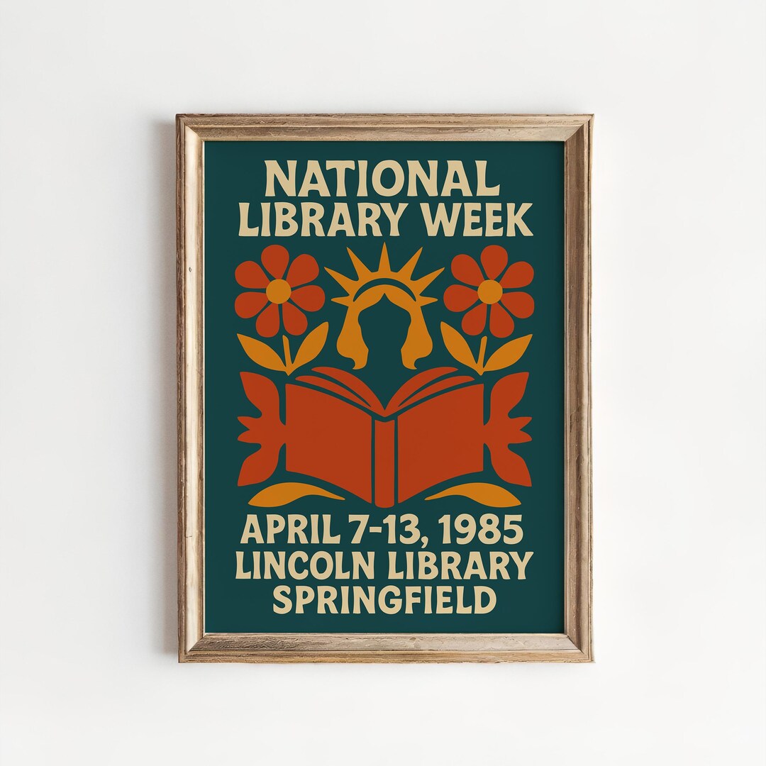 National Library Week Poster Vintage 1985 Print | Retro Library Wall ...